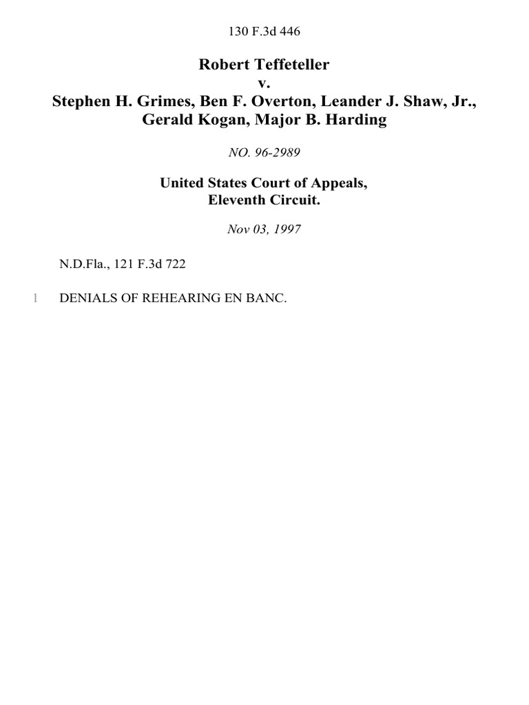 Robert Teffeteller v. Stephen H. Grimes, Ben F. Overton, Leander J ...
