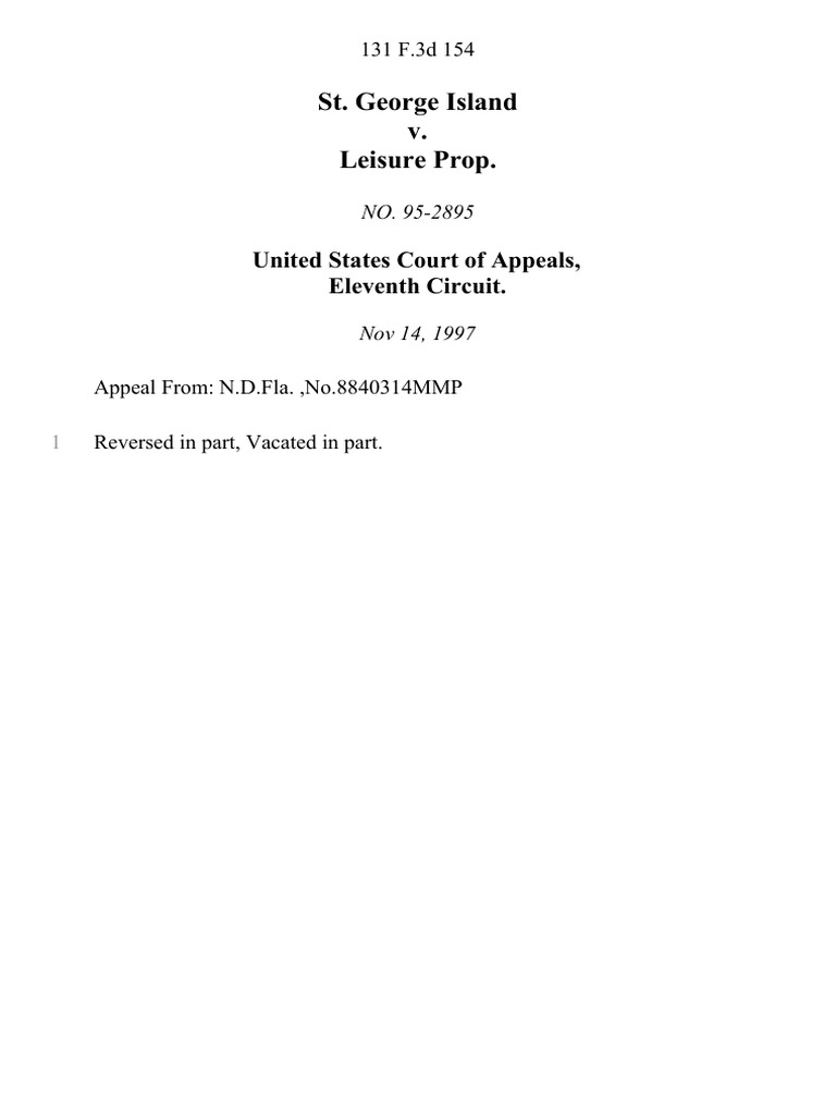 St. George Island v. Leisure Prop, 131 F.3d 154, 11th Cir. (1997) | PDF