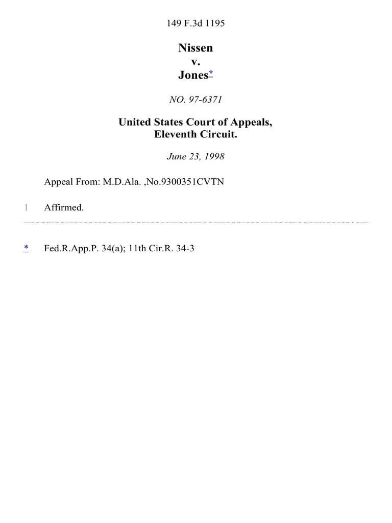 Nissen v. Jones, 149 F.3d 1195, 11th Cir. (1998) | PDF