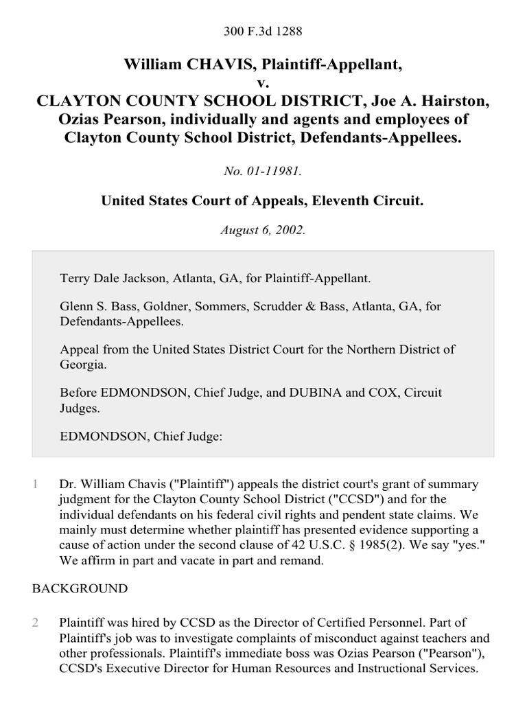 William Chavis v. Clayton County School District, 300 F.3d 1288, 11th ...