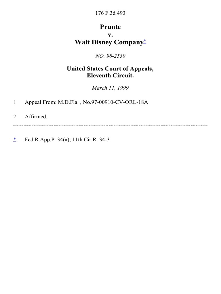 Prunte v. Walt Disney Company, 176 F.3d 493, 11th Cir. (1999) | PDF ...