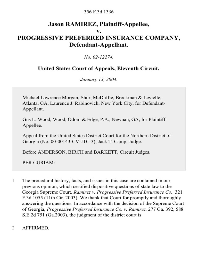 Jason Ramirez v. Progressive Preferred Ins. Co., 356 F.3d 1336, 11th ...