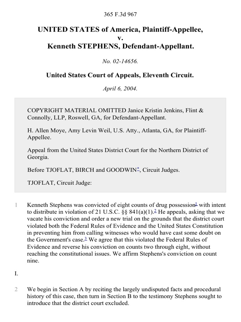 United States v. Kenneth Stephens, 365 F.3d 967, 11th Cir. (2004) | PDF ...