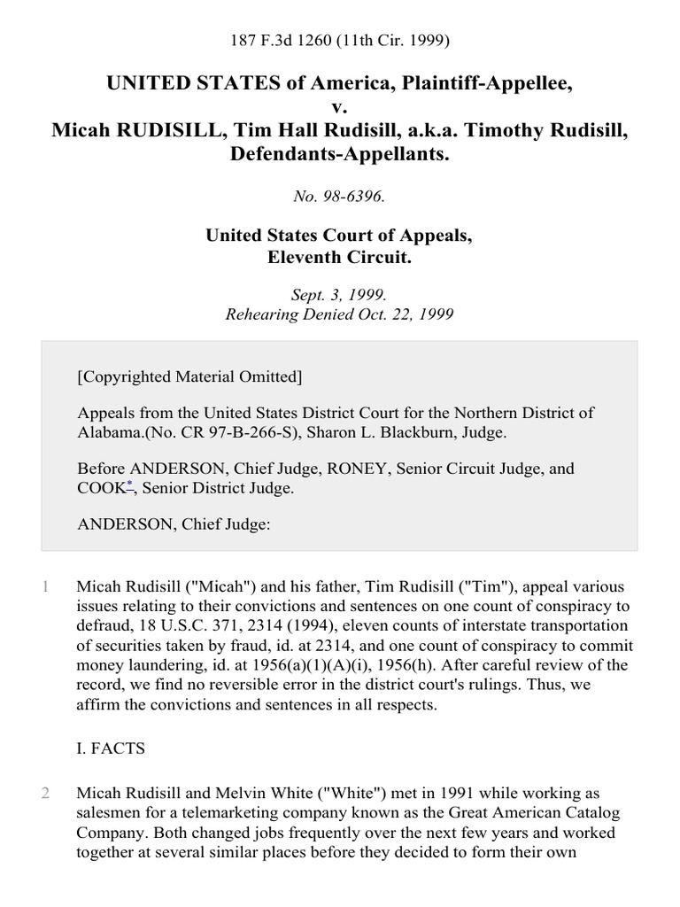 United States v. Micah Rudisill, Tim Hall Rudisill, A.K.A. Timothy ...