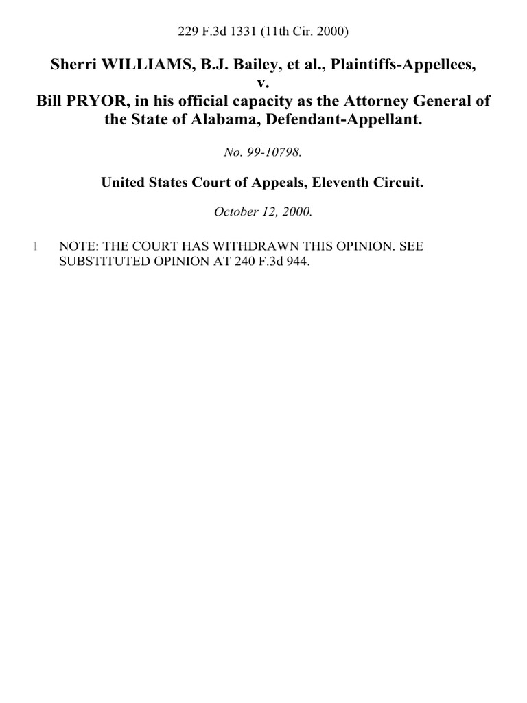 Sherri Williams, B.J. Bailey v. Bill Pryor, in His Official Capacity As ...