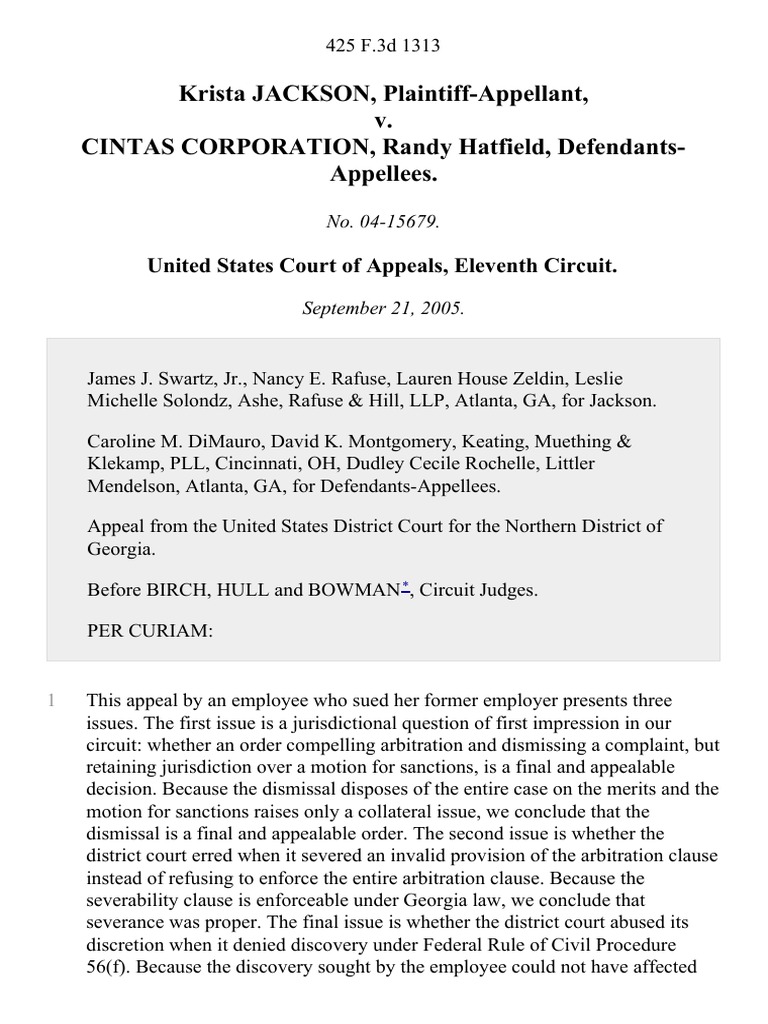 Krista Jackson v. Cintas Corporation, 425 F.3d 1313, 11th Cir. (2005 ...
