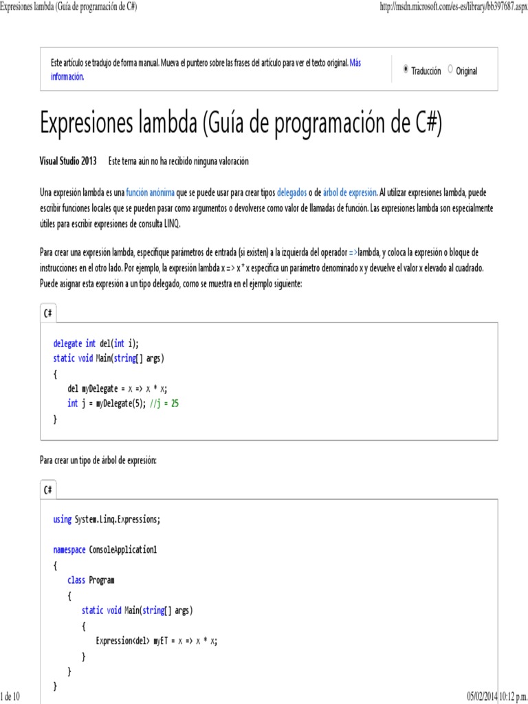 Expresiones Lambda (Guía de Programación de C#) PDF | PDF | Consulta ...