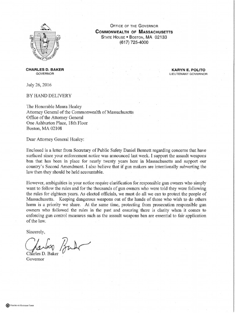 Gov. Charlie Baker Letter To Maura Healey | PDF