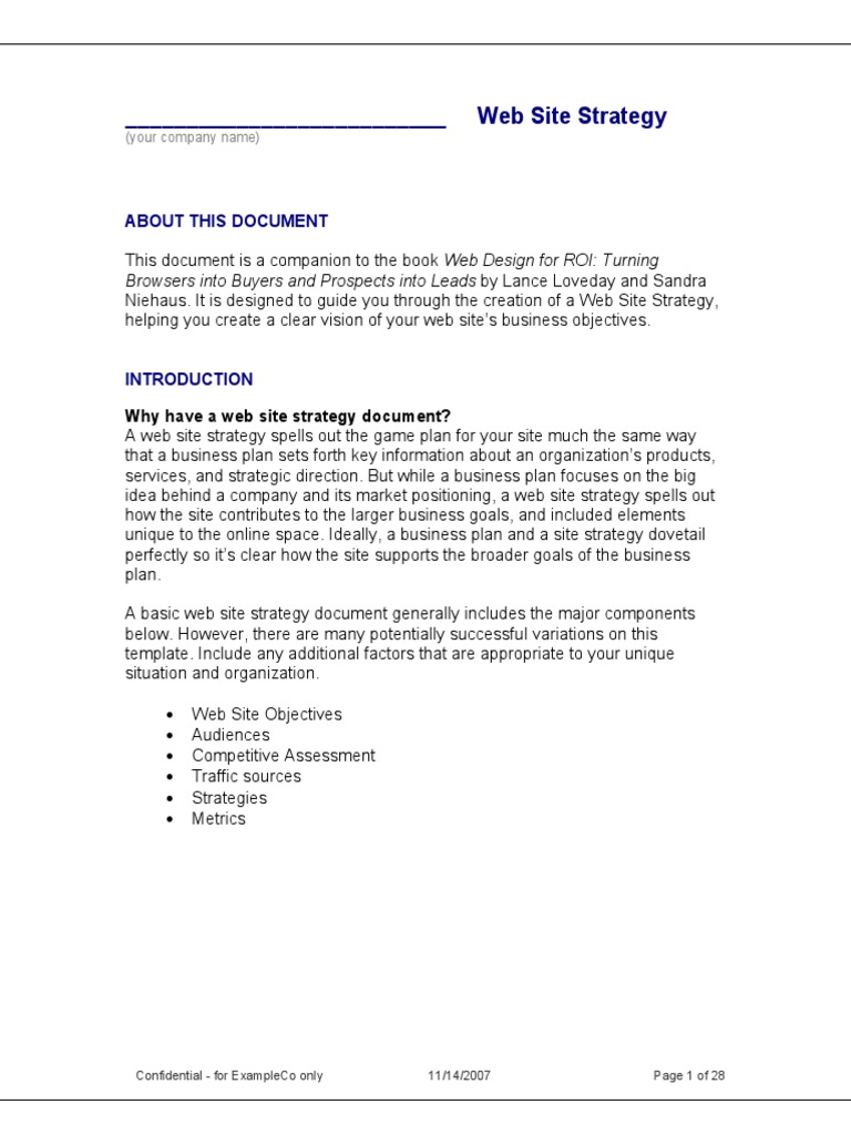 WD4ROI SiteStrategy Template | PDF | Strategic Management | Business Plan