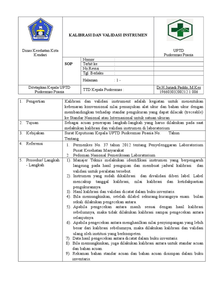 Sop Kalibrasi Dan Validasi Instrumen | PDF