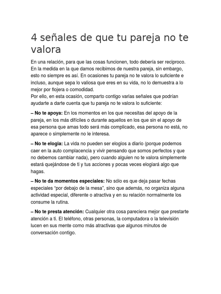 4 Señales De Que Tu Pareja No Te Valora Pdf
