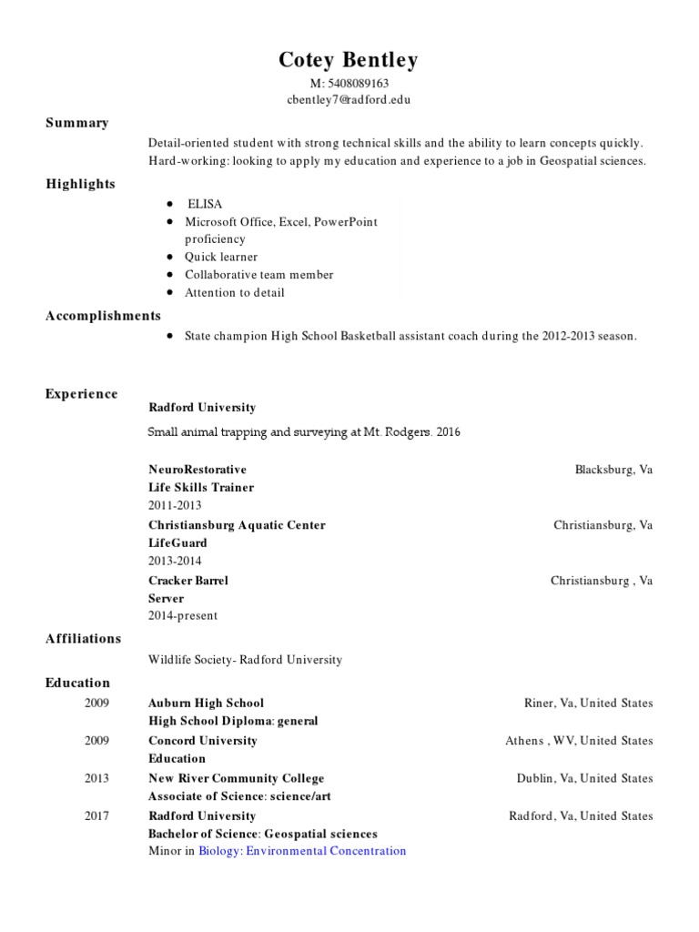 Cotey Bentley Resume 1 | PDF