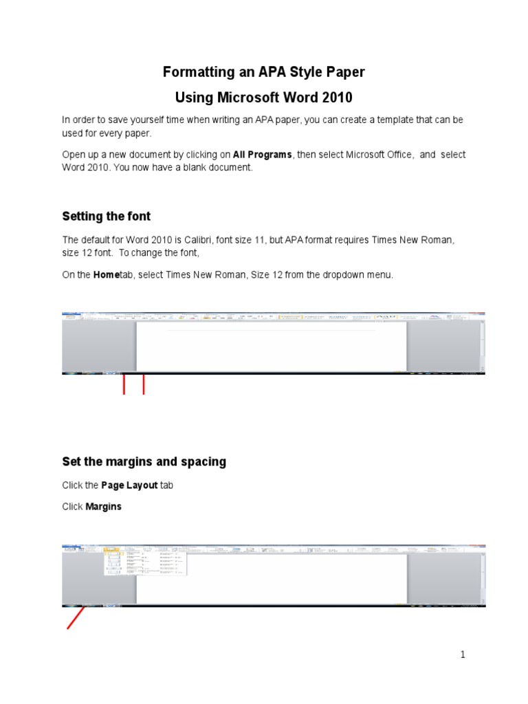 Formatting An APA Style Paper Using Microsoft Word 2010: Setting The ...