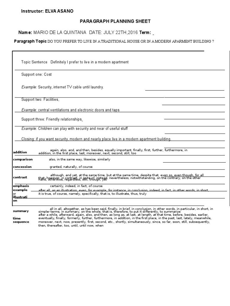 Paragraph Planning Sheet Cba | PDF