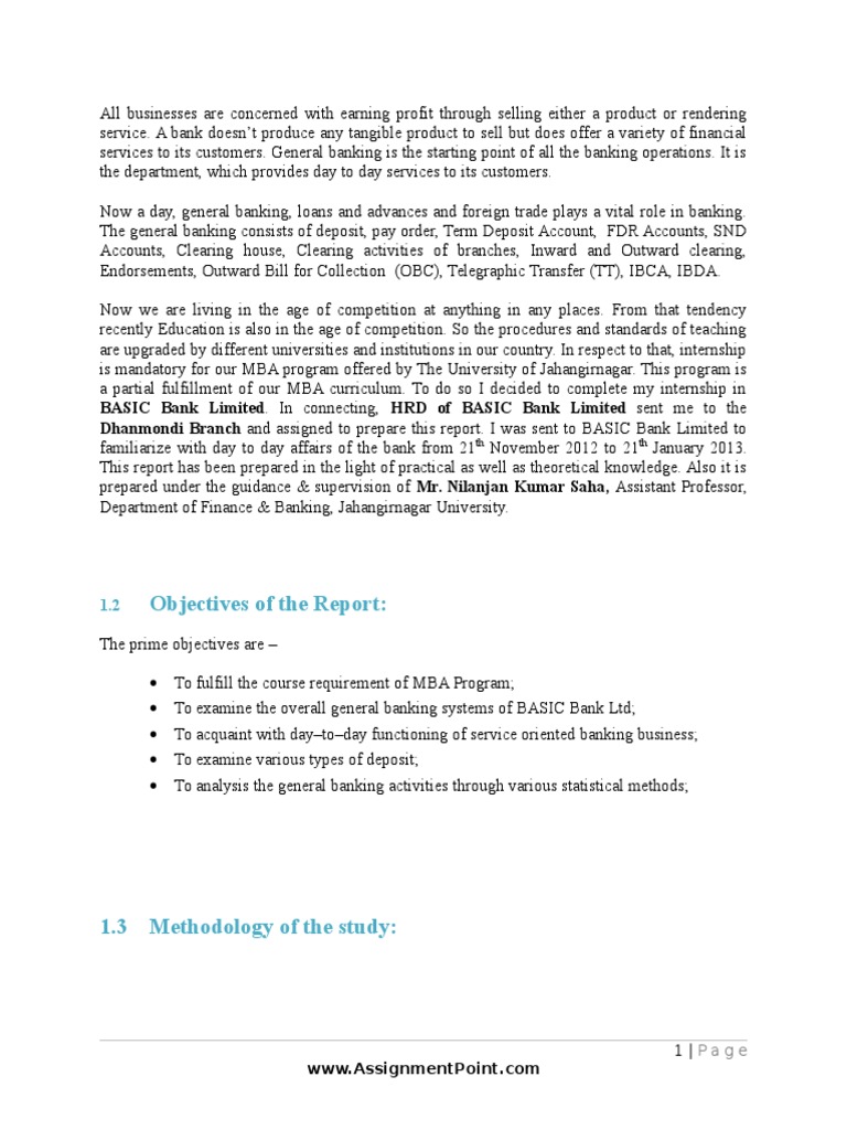 Internship Report On General Banking Activities of Basic Bank | PDF ...