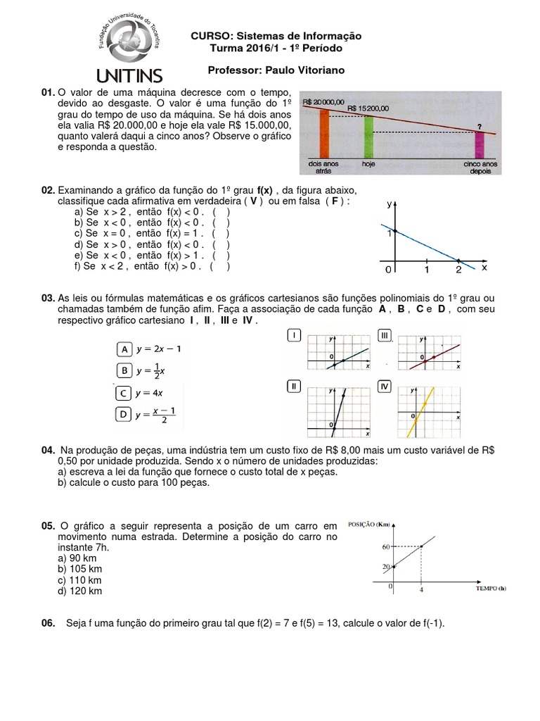 Atividade Com Funcoes 01 e 02 02 16 Sem Gabarito | Função (Matemática ...