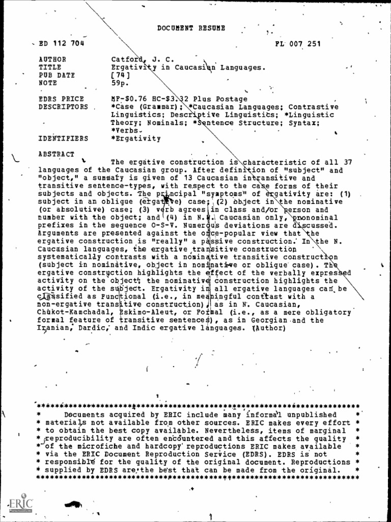 Catford JC 1975 Ergativity in Caucasian Languagues | PDF | Subject (Grammar) | Object (Grammar)