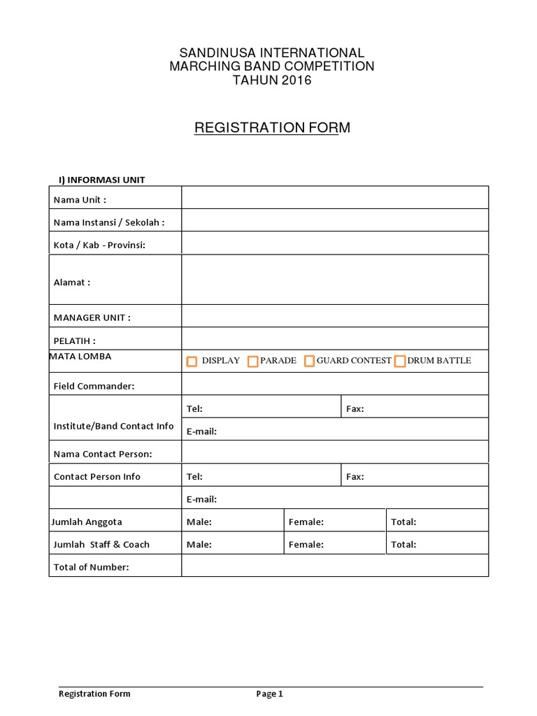 Sandinusa Marching Band Registration Form | PDF | Career & Growth