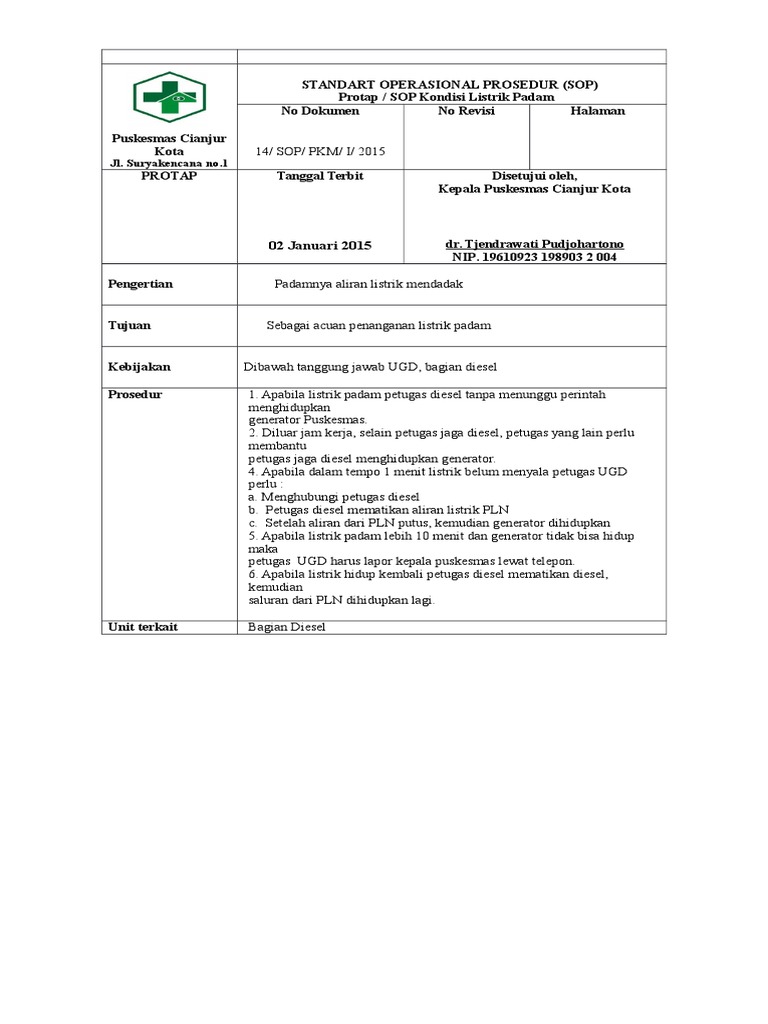 SOP Kondisi Listrik Padam | PDF