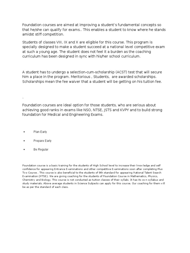 Plan Early Prepare Early Be Regular | PDF