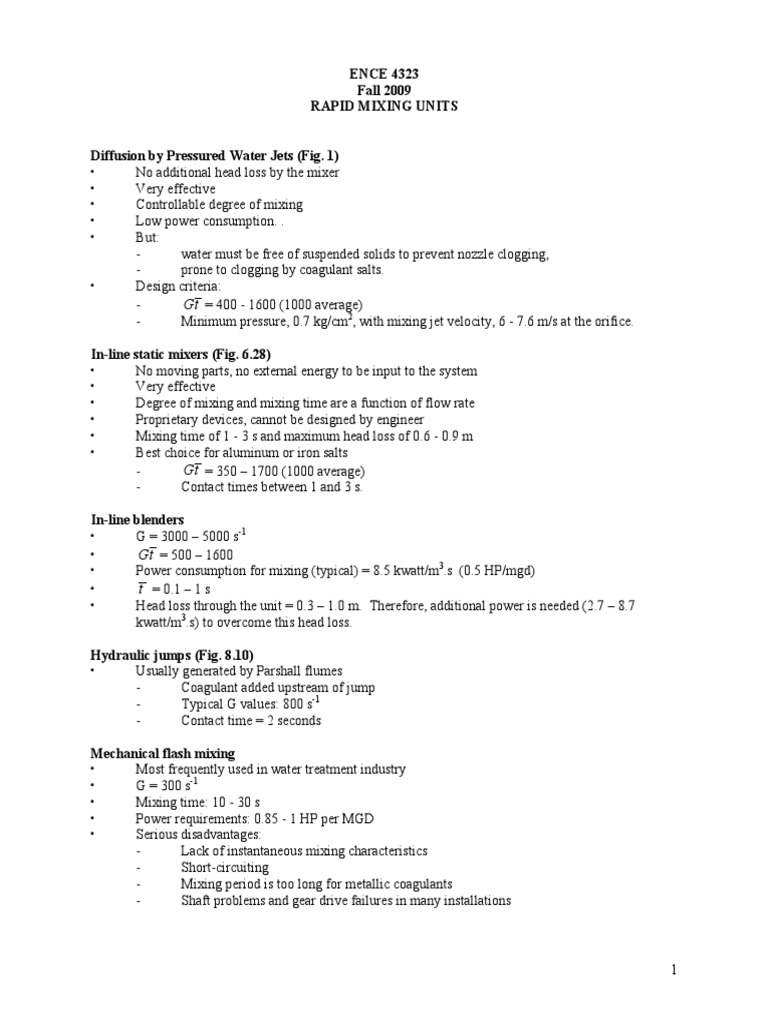 Rapid Mixing Units Design | PDF | Alkalinity | Jet Engine