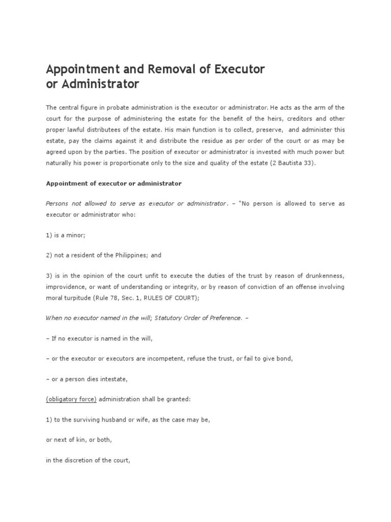 Appointment and Removal of Estate Executors | PDF | Probate | Executor