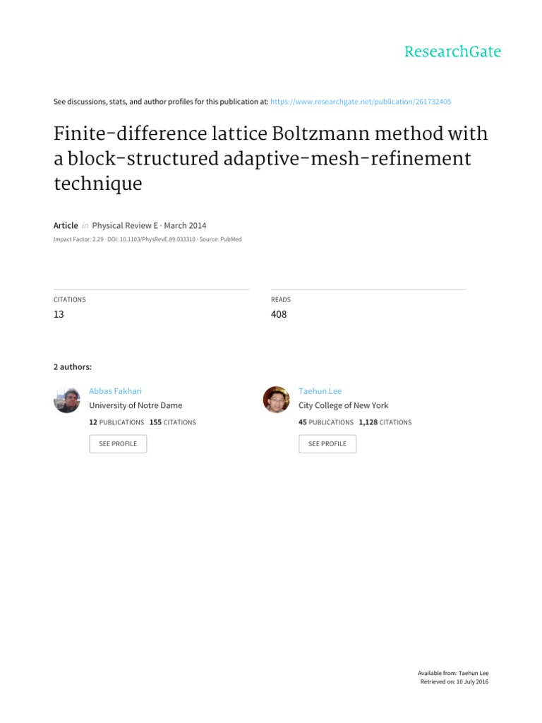 Finite-Difference Lattice Boltzmann Method With A Block-Structured Adaptive-Mesh-Refinement ...