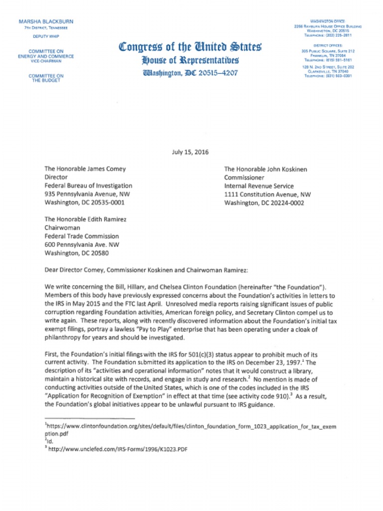 Clinton Foundation July 15 Letter | PDF