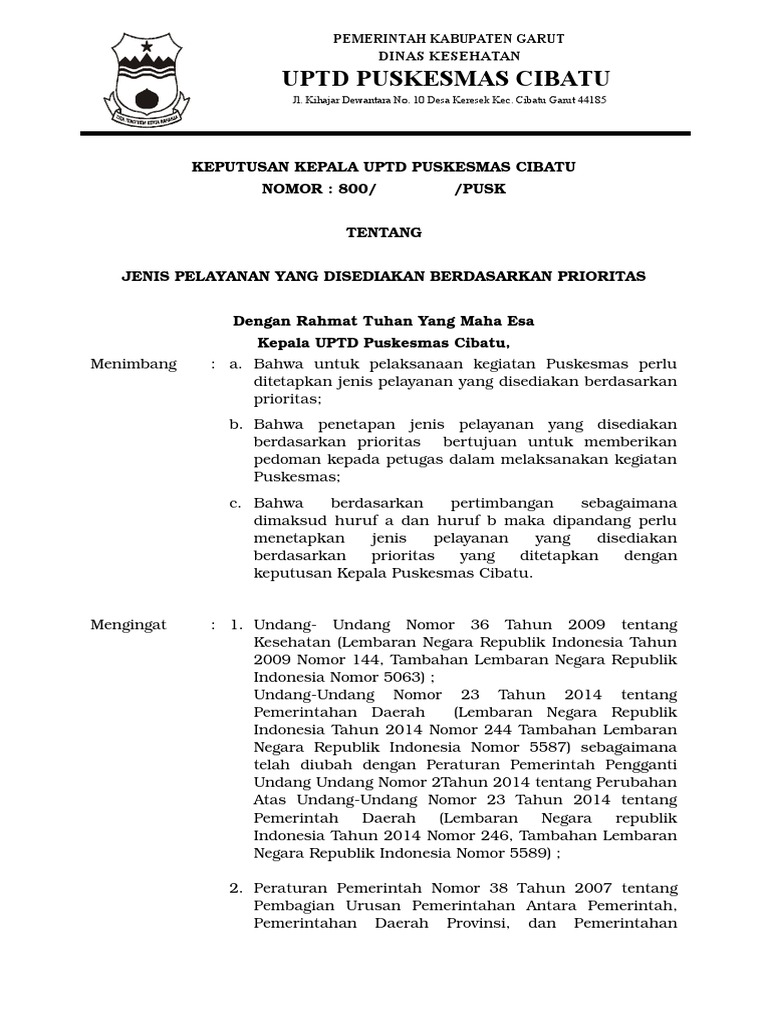 SK Jenis Pelayanan Yang Disediakan Berdasarkan Prioritas | PDF | Kesehatan Holistik