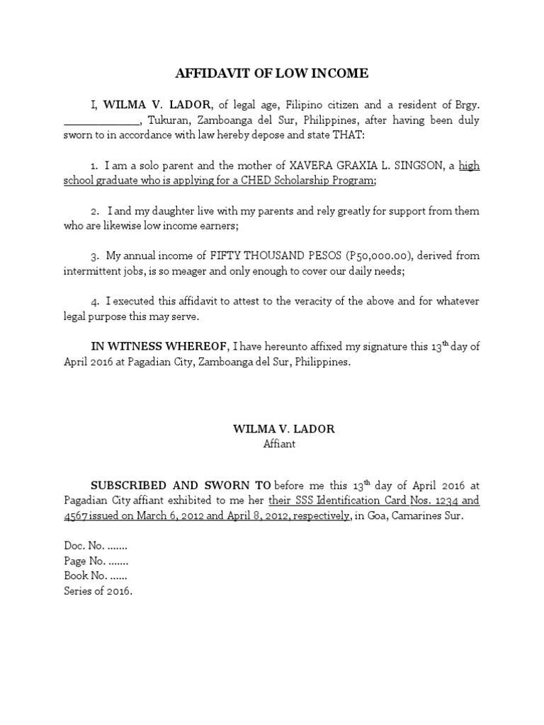 AFFIDAVIT of Low Income | PDF
