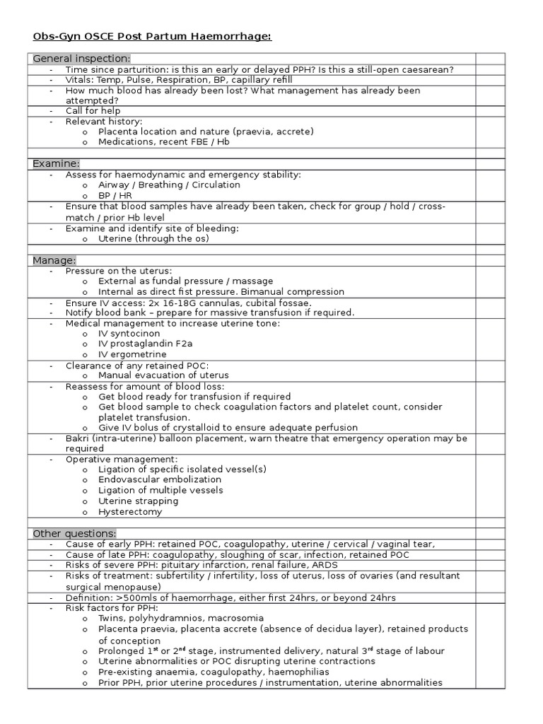General Inspection:: Obs-Gyn OSCE Post Partum Haemorrhage | PDF
