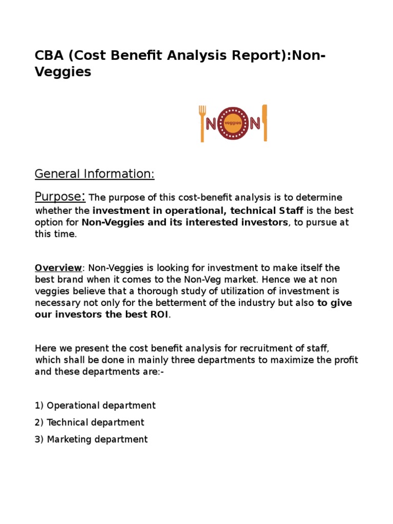 CBA (Cost Benefit Analysis Report) :Non-Veggies: General Information ...