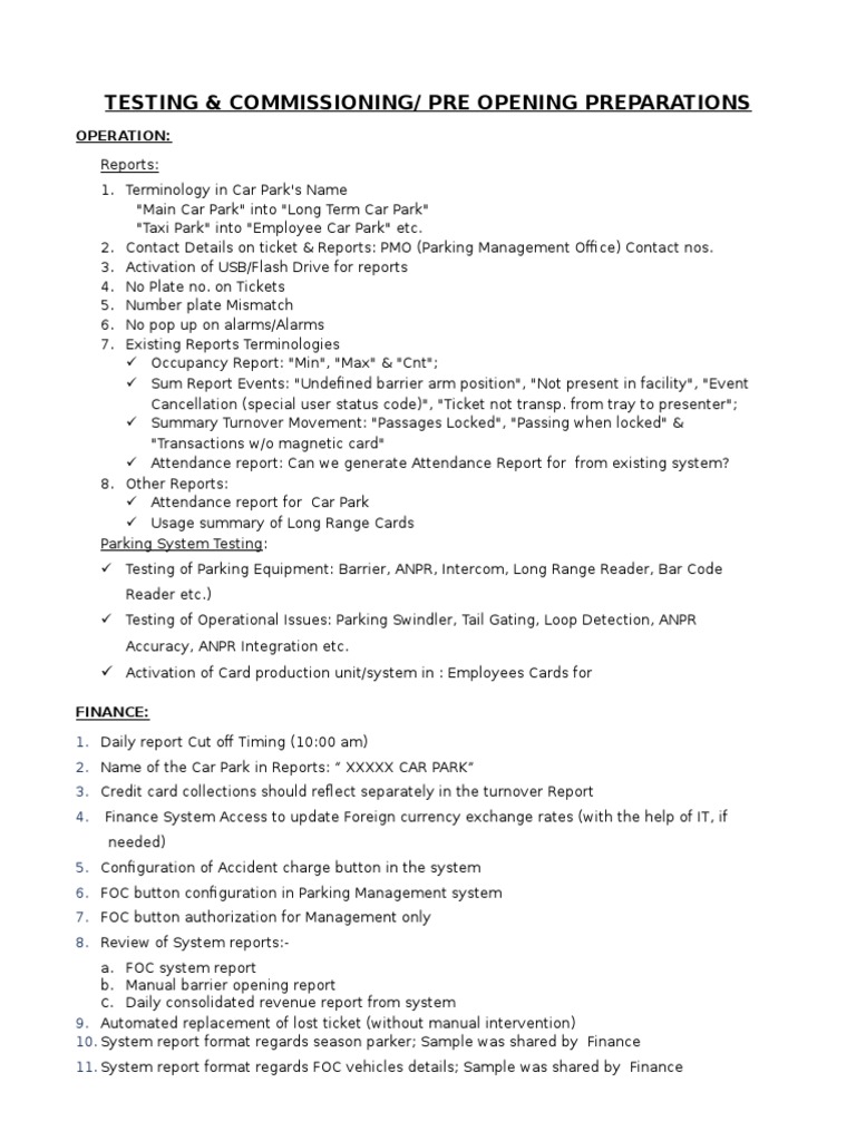 Testing & Commissioning/ Pre Opening Preparations: Operation | PDF