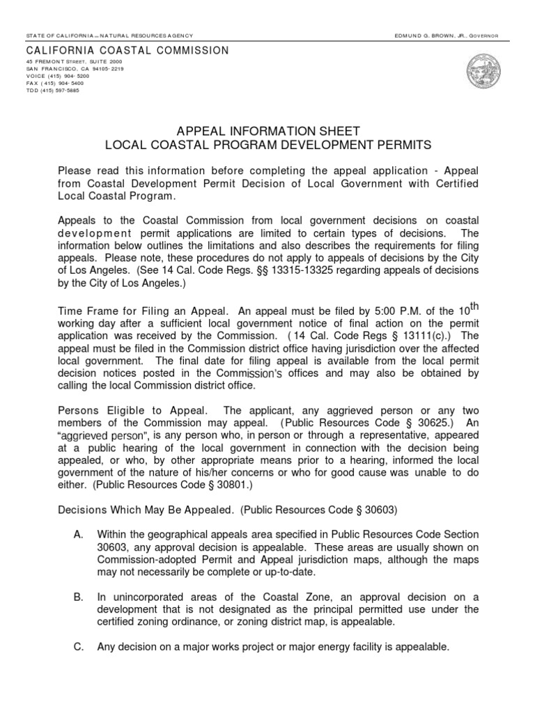 CCC Appeal Information Sheet | PDF | Zoning | Appeal