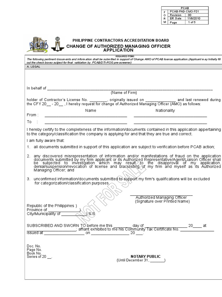Change of Authorized Managing Officer Application: Philippine ...