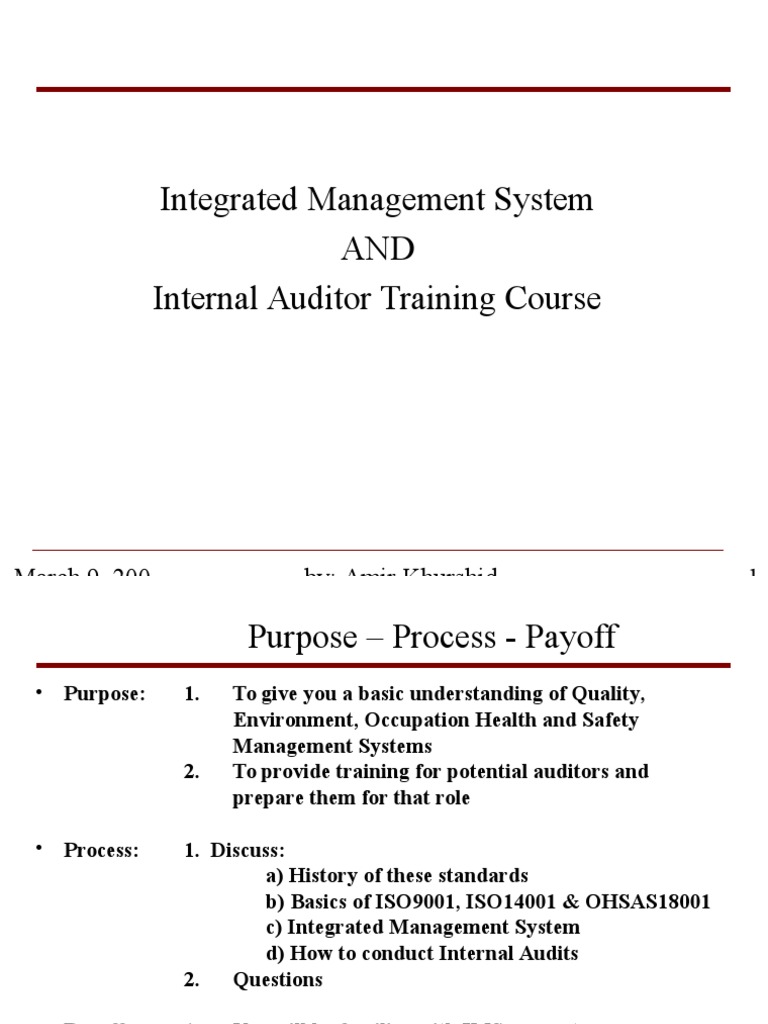 IMS & Internal Auditor Training Course March 9, 2006 | Audit | Internal ...
