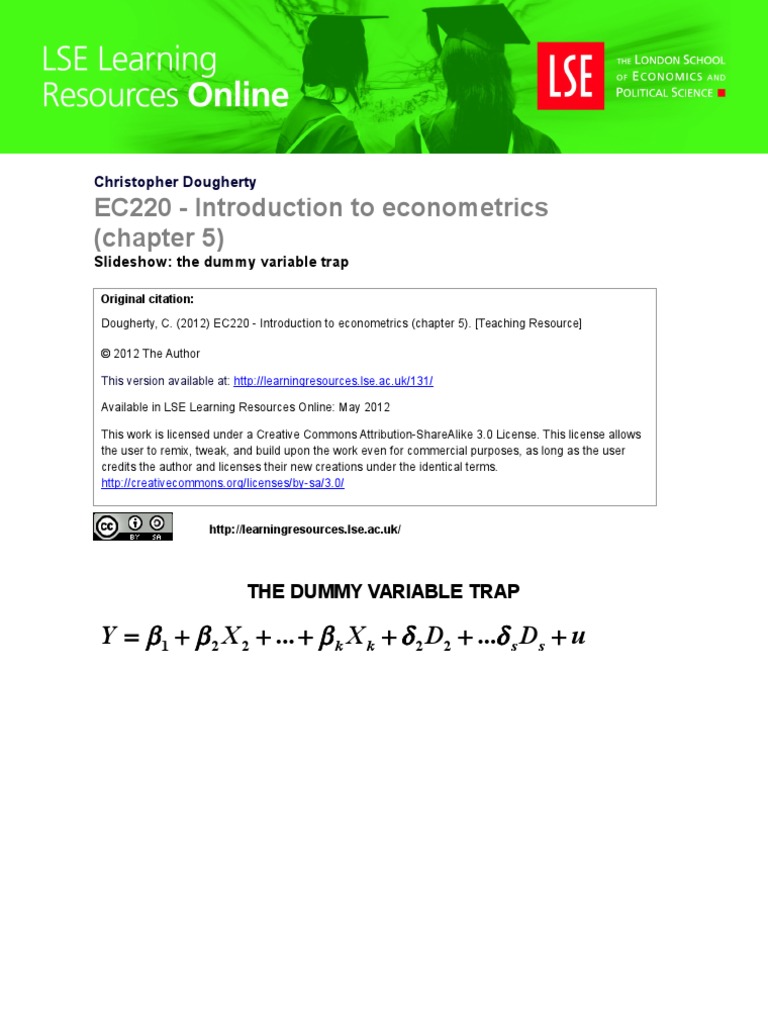 Chapter 5 The Dummy Variable Trap (EC220) | PDF | Dummy Variable ...