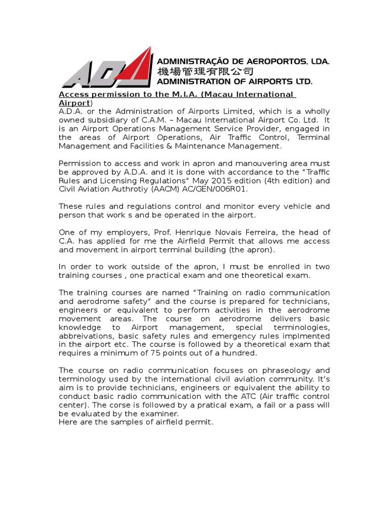 Airport Maintenance Access Permit Guide | PDF | Aerodrome | Airport