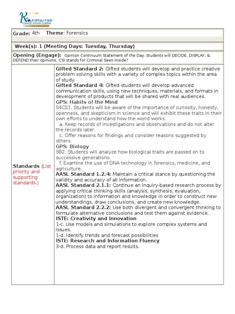 4th-Gifted-Forensics Lesson Plan | PDF | Forensic Science | Fingerprint
