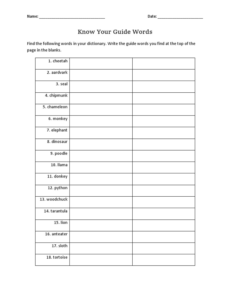 Know Your Guide Words | PDF | Language Arts & Discipline
