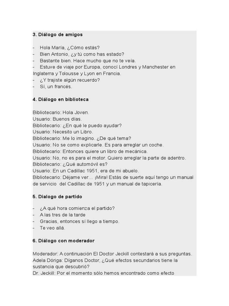 Ejemplos de Dialogo | PDF | Ocio