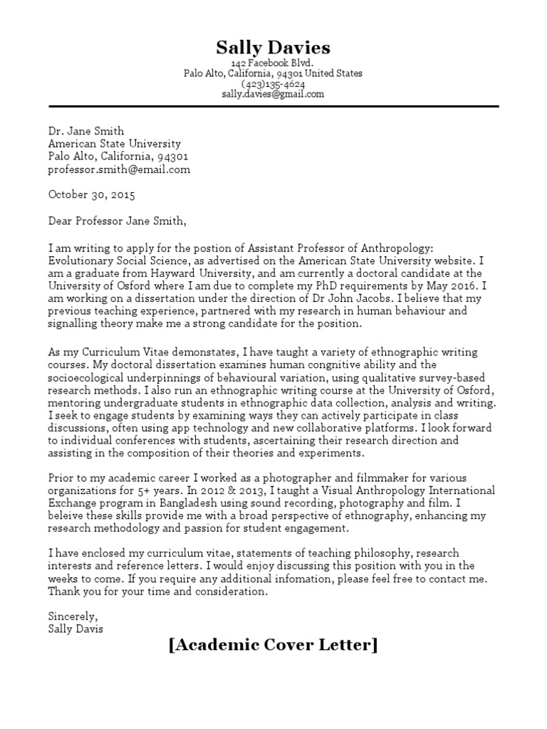 Academic Cover Letter Sample | PDF