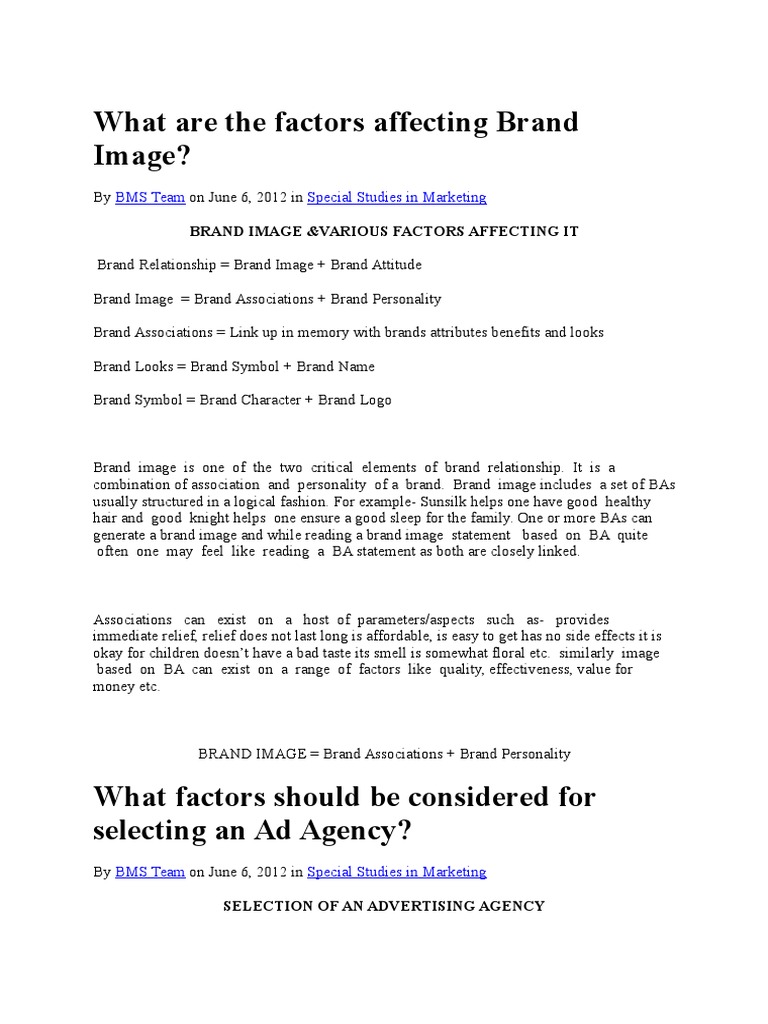 Factors Influencing Brand Image | PDF | Promotion (Marketing) | Advertising