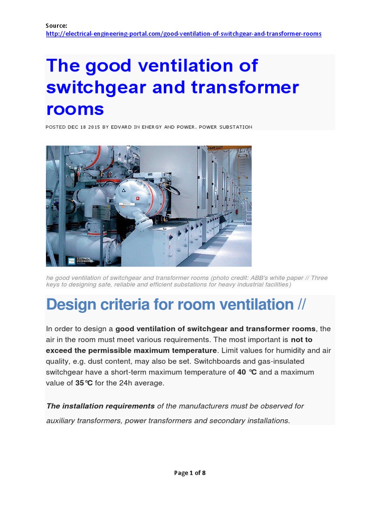 Article - The Good Ventilation of Switchgear and Transformer Rooms ...