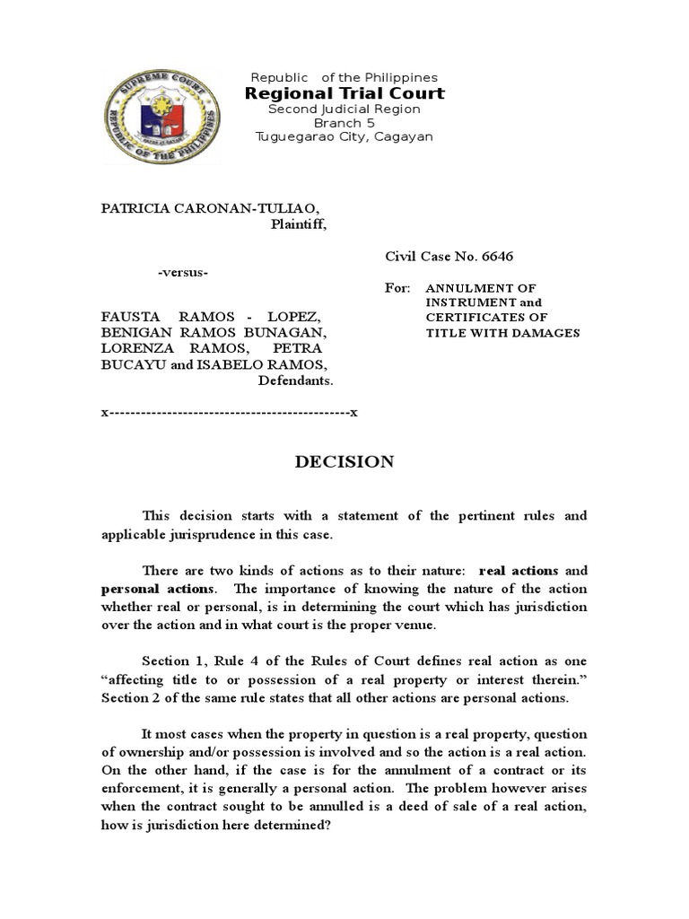 Tuliao vs. Lopez (Annulment of Instrument and Title) | PDF | Lawsuit ...