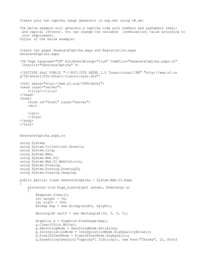 Generating And Validating Captcha Images In Asp Net Using C Pdf