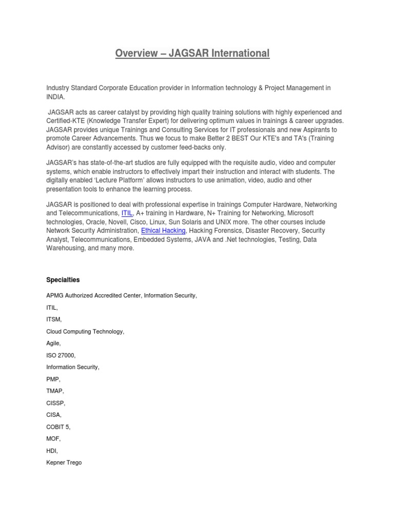 Online and Classroom Training For Professional Certification Courses | PDF