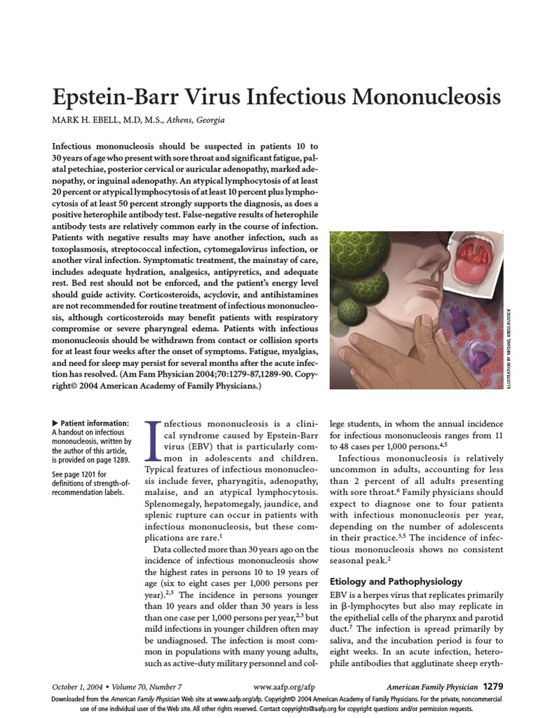 Epstein-Barr Virus Infectious Mononucleosis: MARK H. EBELL, M.D, M.S ...