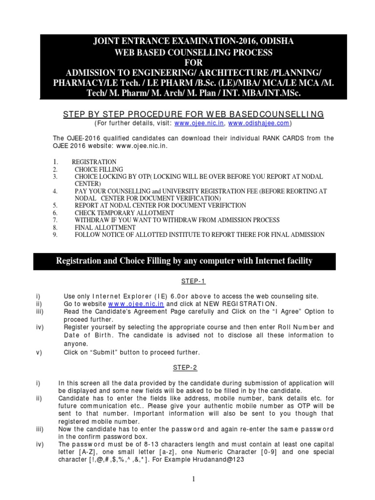 Guidance on the Web Based Counselling Process for Admission to Various ...