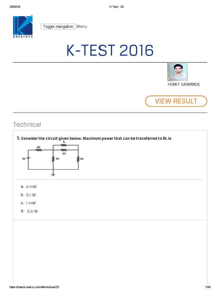 K-TEST 2016: View Result | PDF | Electrical Impedance | Physical Quantities